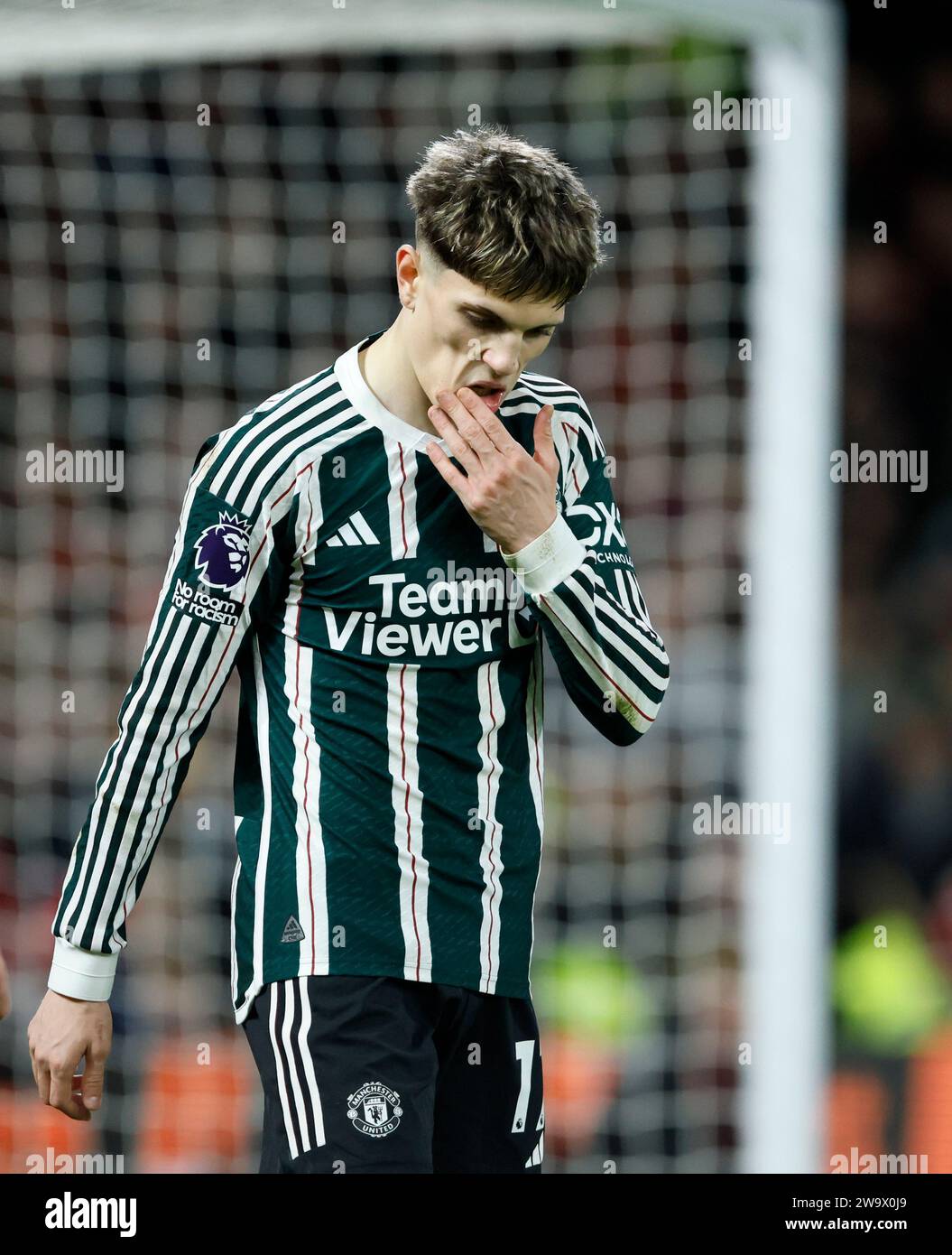 Manchester United's Alejandro Garnacho reacts after missing an ...