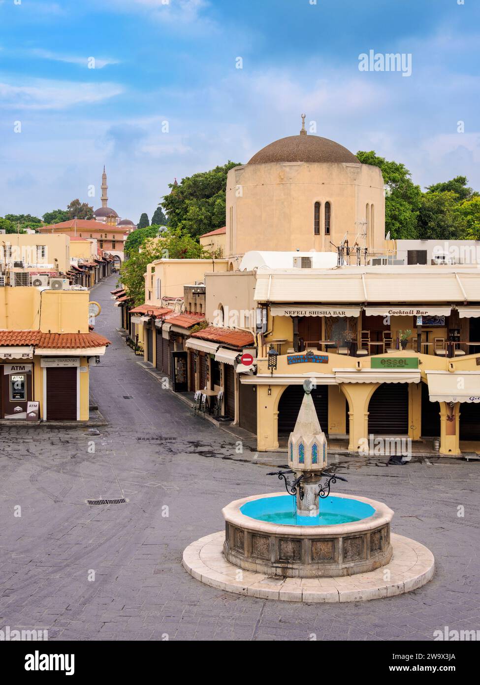 Fountain at the Hippocrates Square, elevated view, Medieval Old Town ...