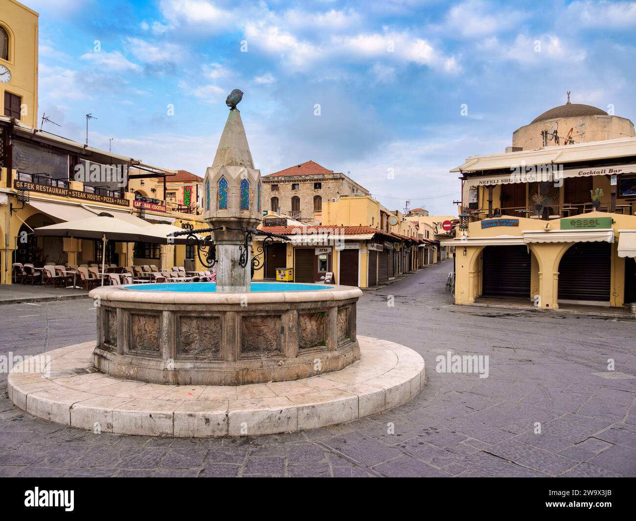 Fountain at the Hippocrates Square, Medieval Old Town, Rhodes City ...