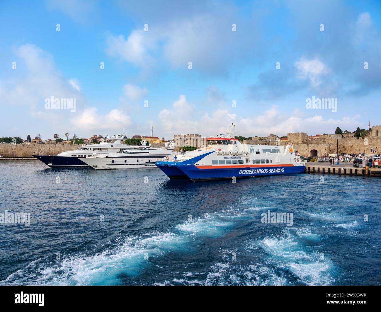 Ferries at the Kolona Harbour, Medieval Old Town, Rhodes City, Rhodes ...