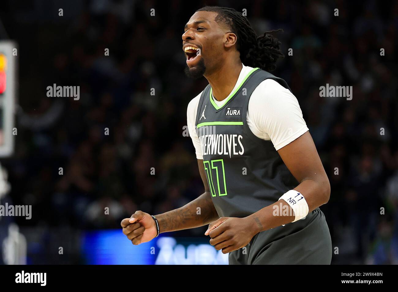 Minnesota Timberwolves center Naz Reid (11) reacts during the second ...
