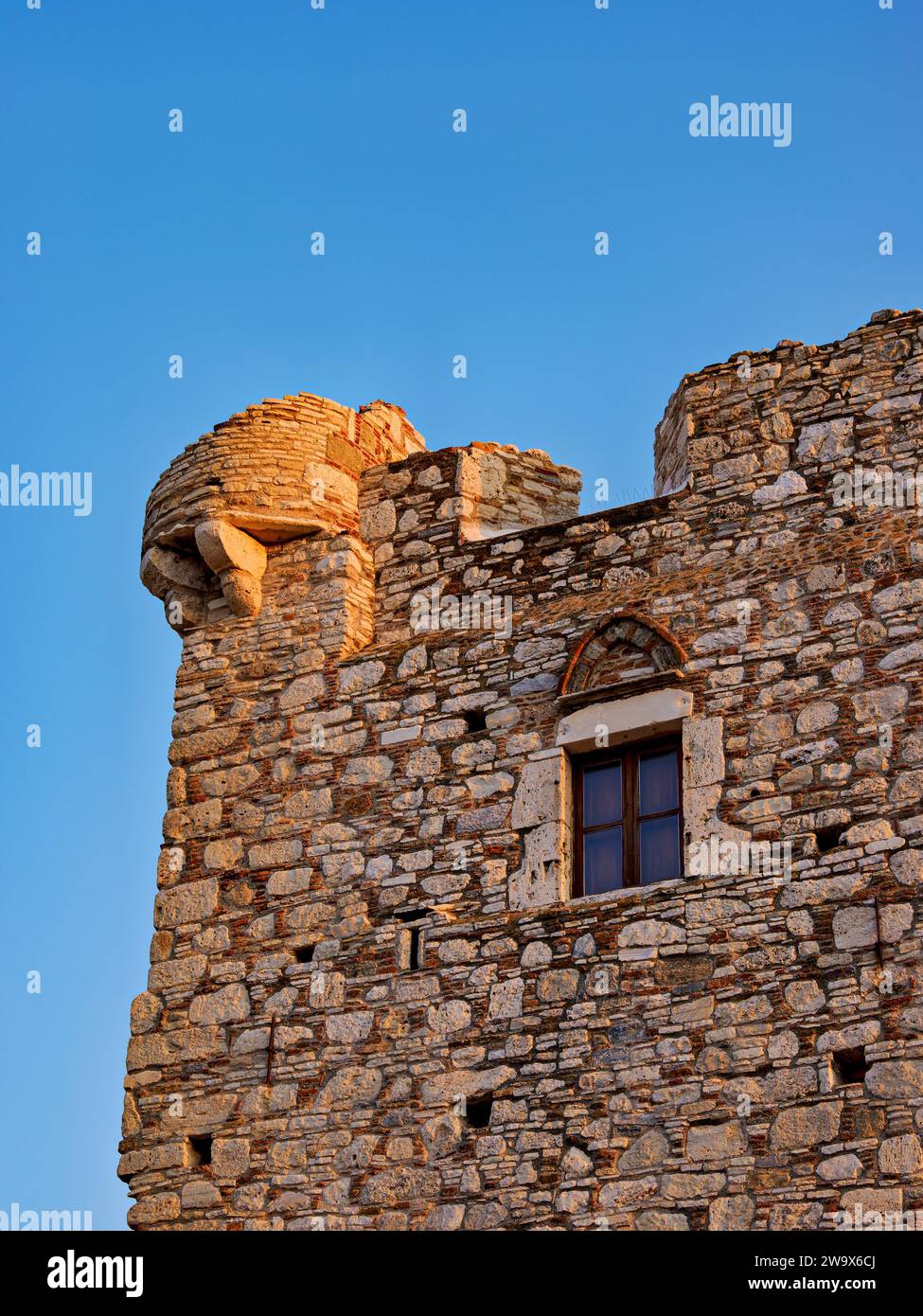 Tower of the Lykourgos Logothetis Castle, detailed view, Pythagoreio ...