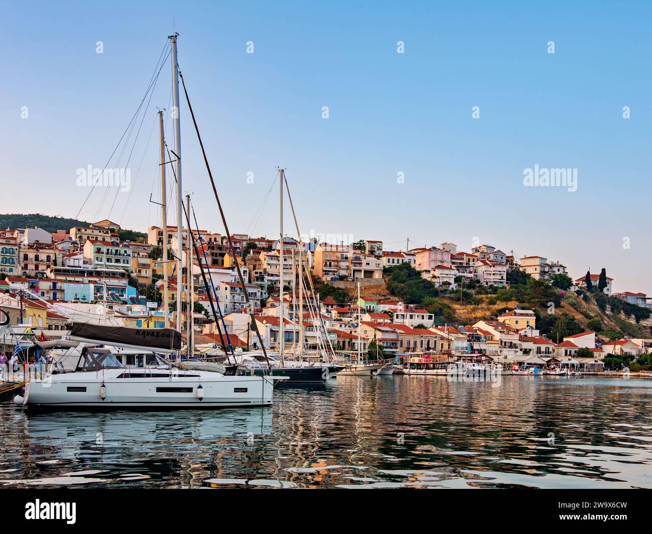 Port of Pythagoreio at sunset, Samos Island, North Aegean, Greece Stock ...