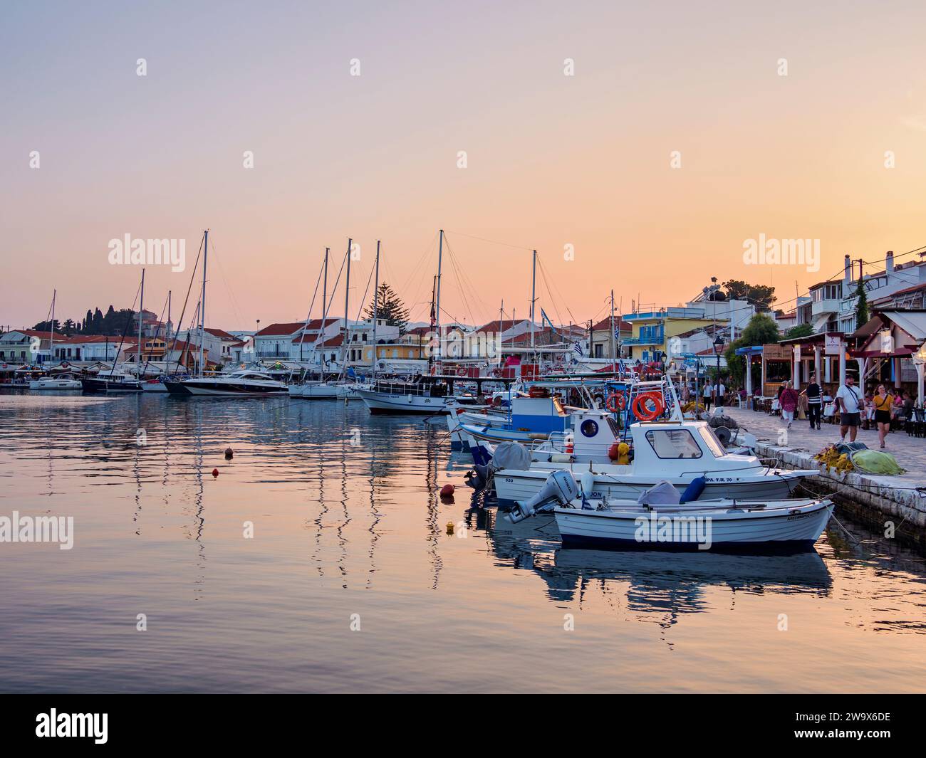 Boats at the Port of Pythagoreio, dusk, Samos Island, North Aegean ...