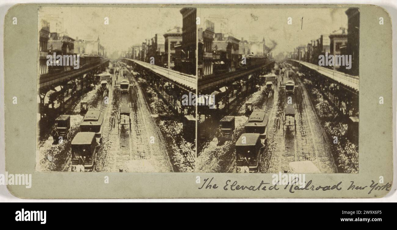 View of the 'Elevated', the raised railway line in New York, c. 1850 ...