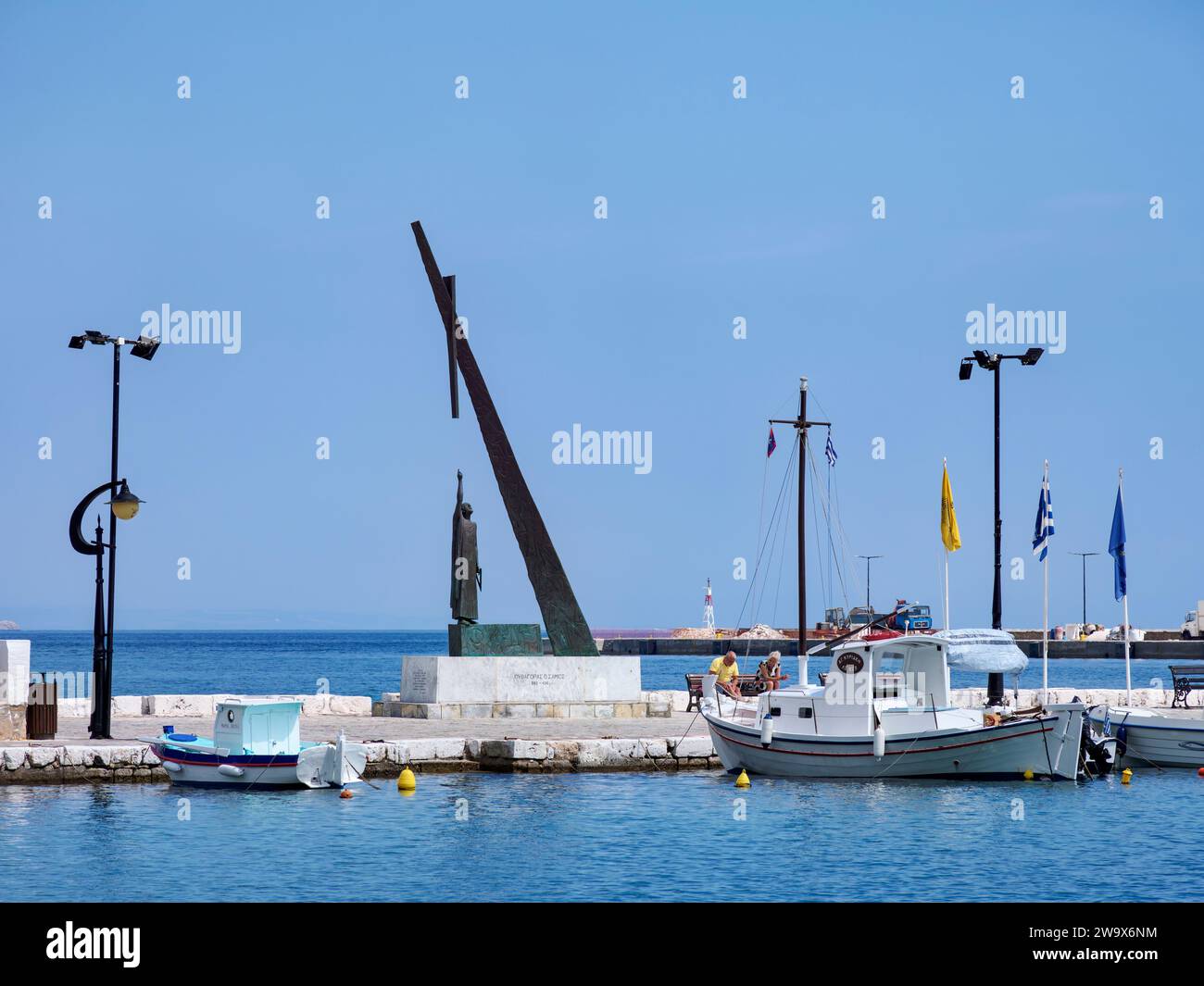 Statue of Pythagoras, Port of Pythagoreio, Samos Island, North Aegean ...