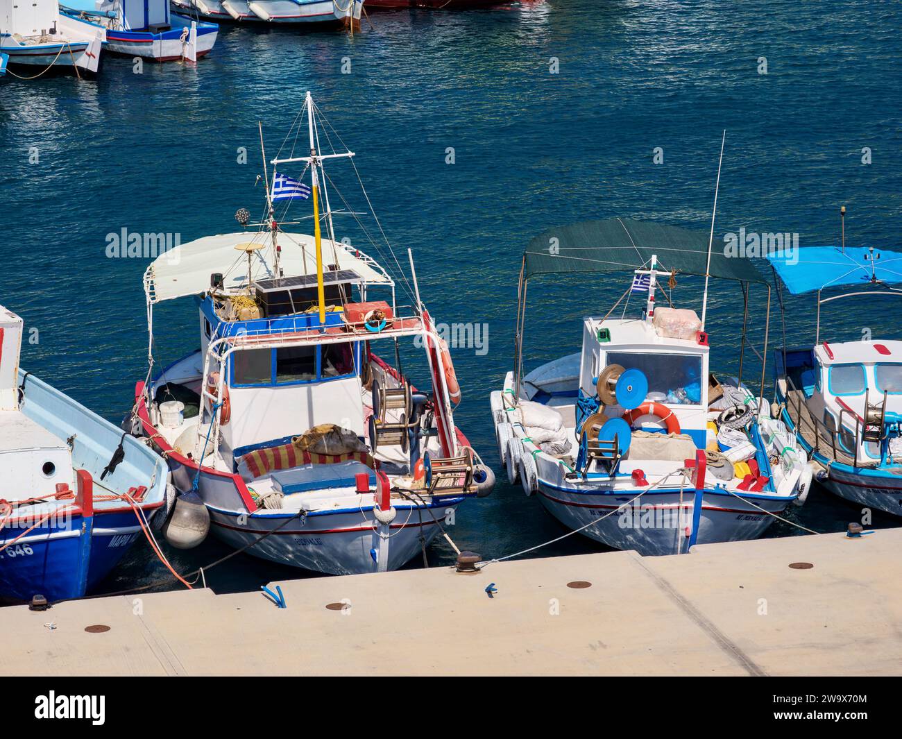 Fishing Boats at the Port in Fournoi, elevated view, Fournoi Island ...