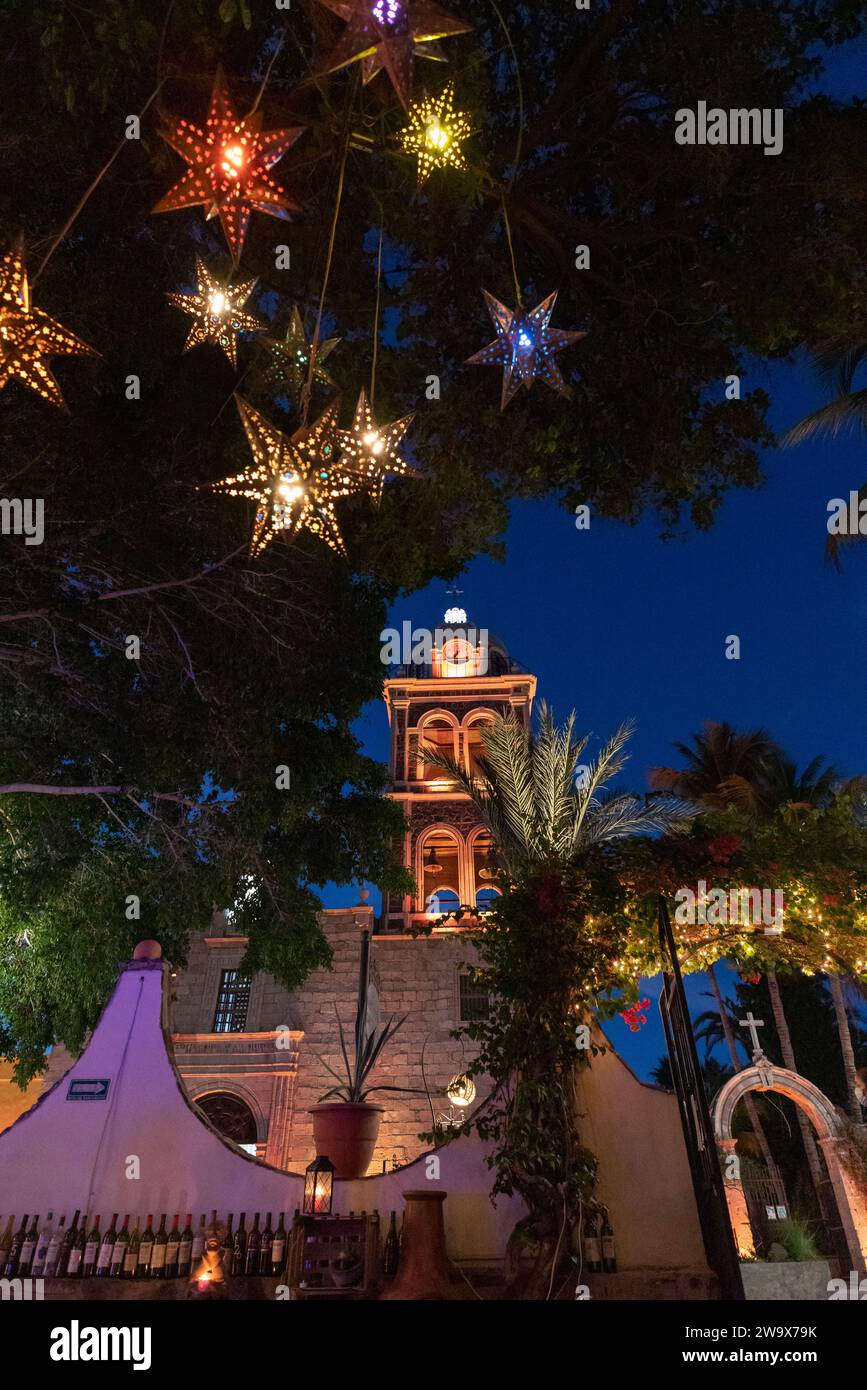 Twilight over the spanish mission, from the Santo Cielo Restaurant in ...