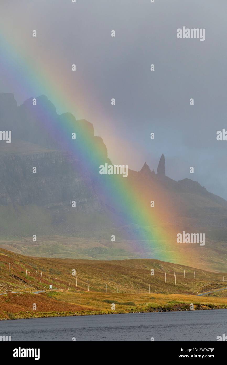 Rainbow before the Old Man of Storr, Isle of Skye, Scotland Stock Photo ...