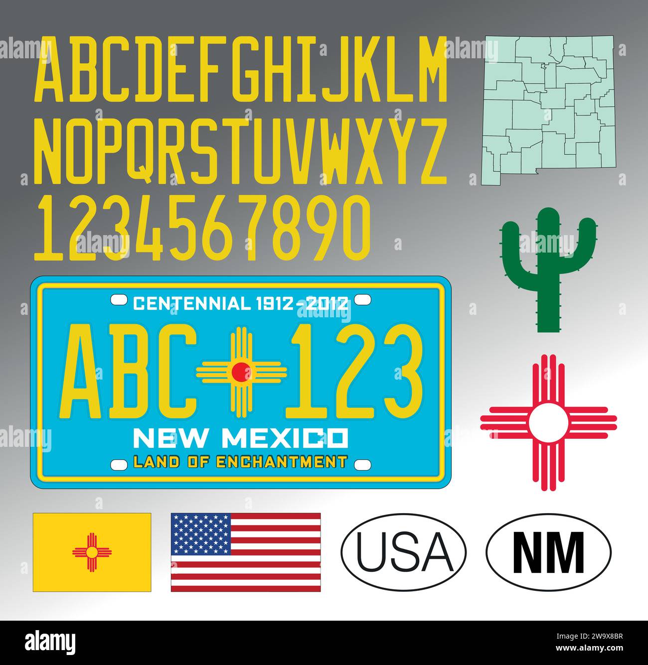 New Mexico car Standard Centennial License Plate, letters, numbers and ...