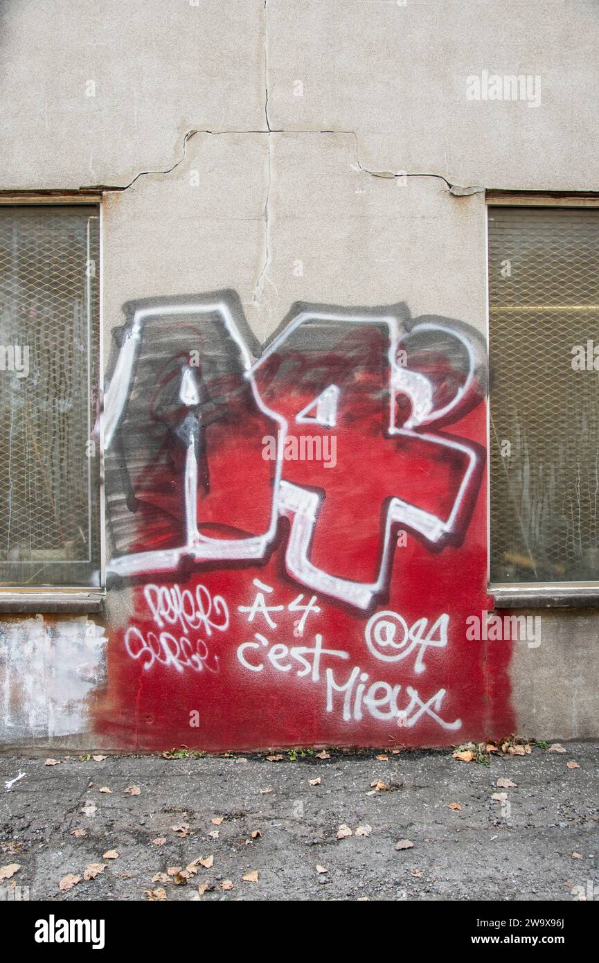A4 mural in Hochelaga neighborhood in Montreal, Quebec, Canada Stock ...