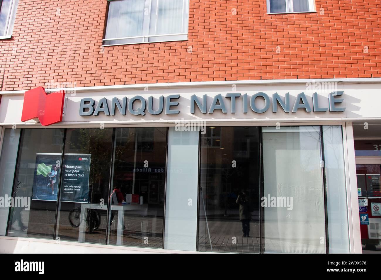 National Bank sign in French in Hochelaga in Montreal, Quebec, Canada ...