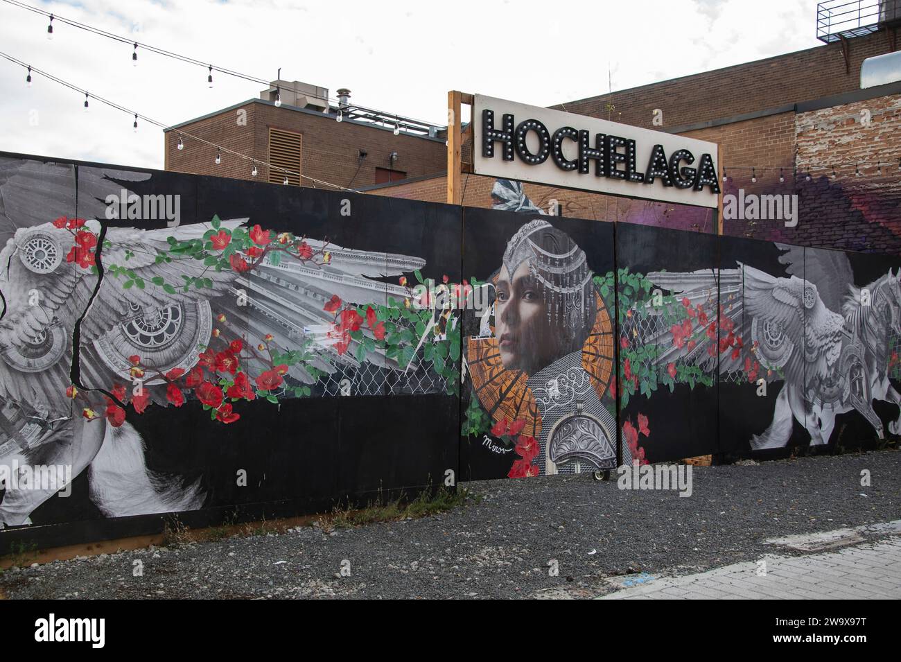 Welcome to Hochelaga sign and winged horse mural on Ontario Street in ...