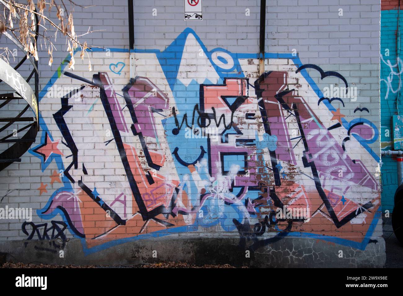 Climbing mountain mural in Hochelaga neighborhood in Montreal, Quebec ...