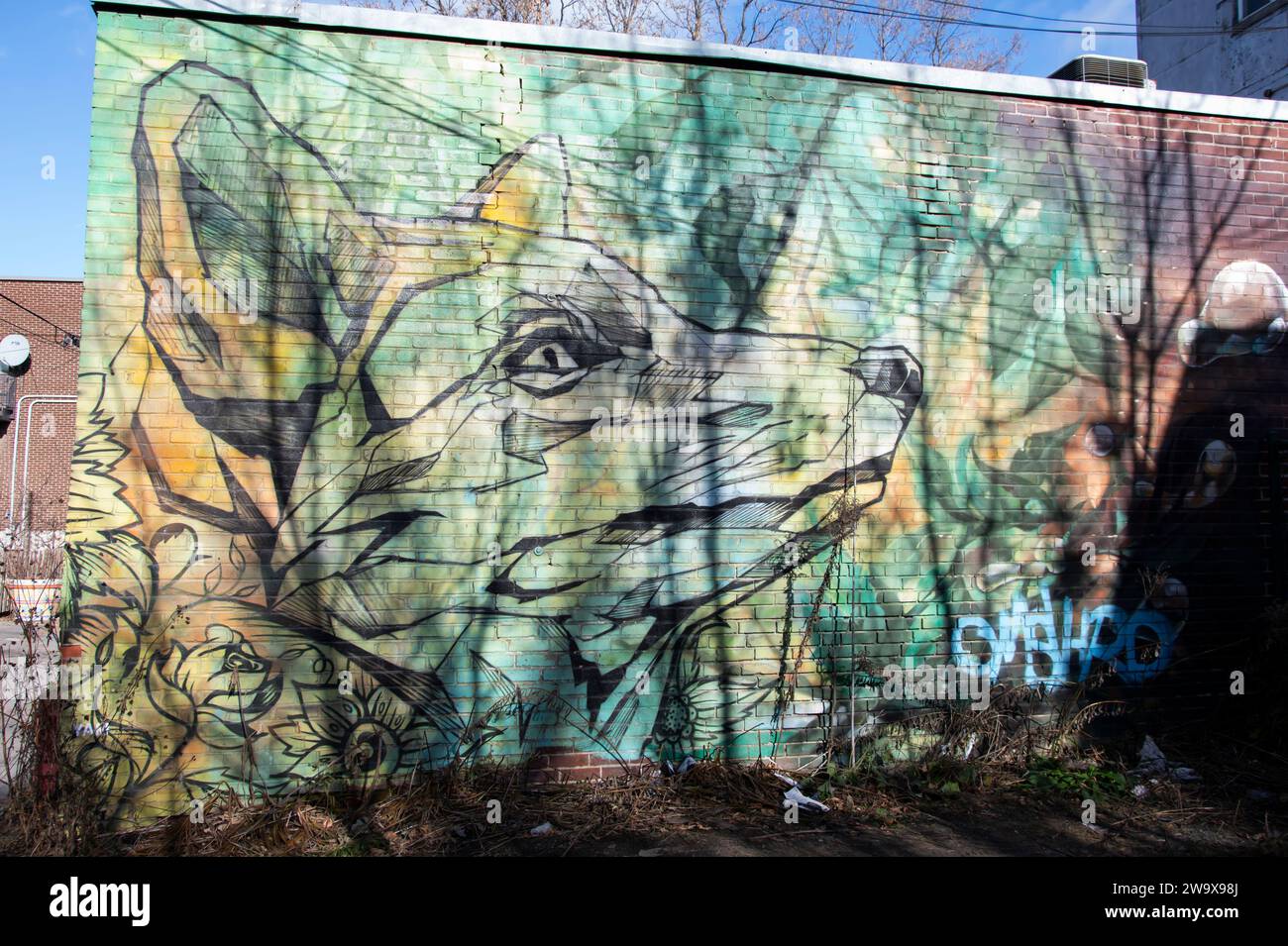 Fox mural in Hochelaga neighborhood in Montreal, Quebec, Canada Stock ...