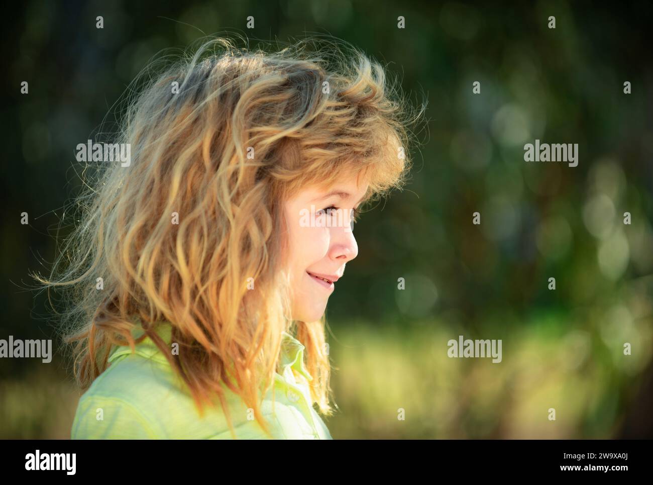 Profile kids face. Close-up portrait of a cute little boy in spring ...