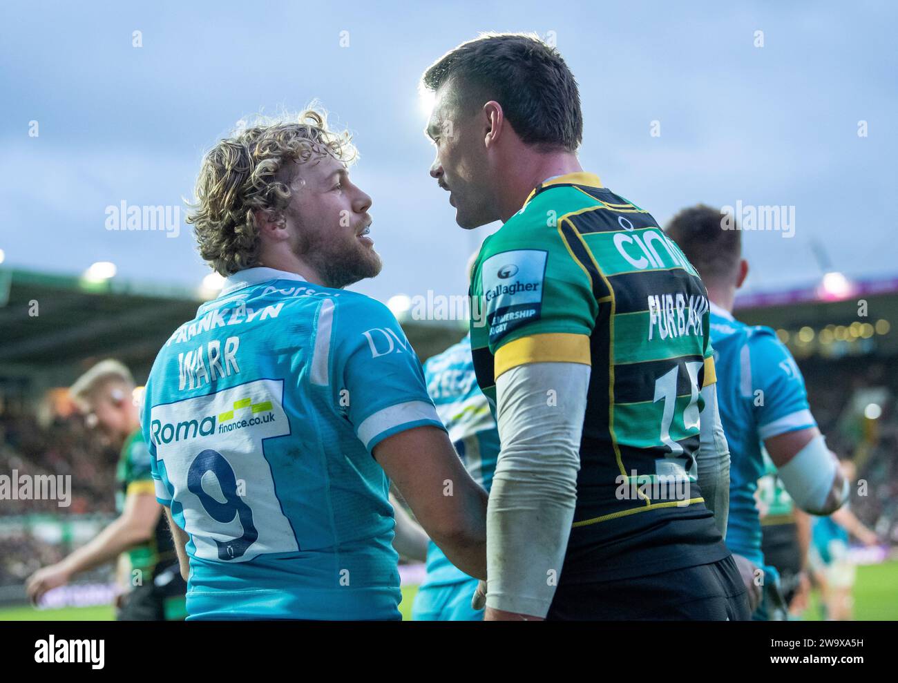 Sale Sharks Gus Warr and Northampton Saints George Furbank having words ...