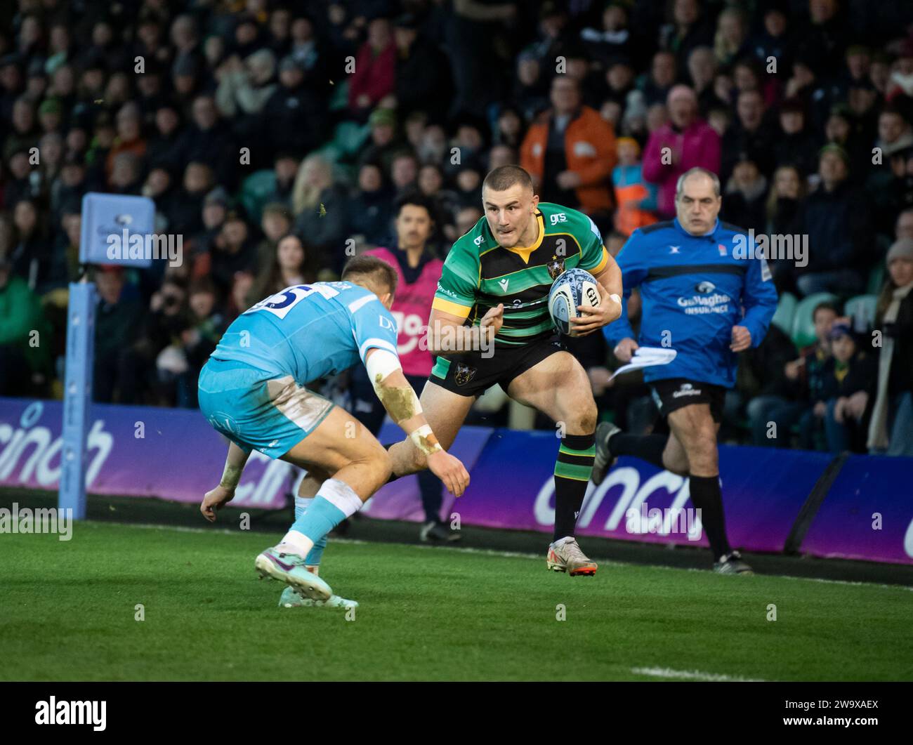 Sale Sharks Joe Carpenter and Northampton Ollie Sleightholme in action ...
