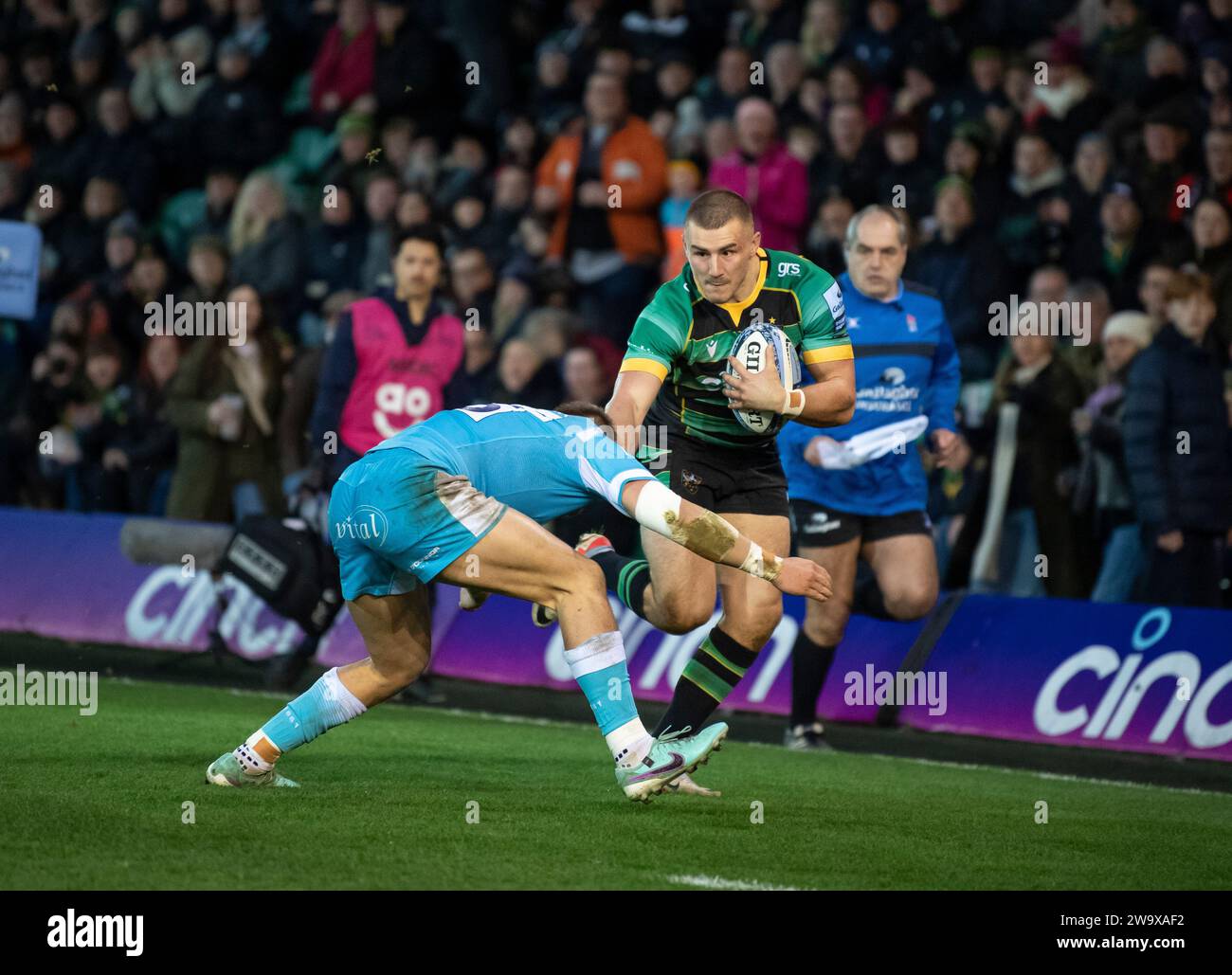 Sale Sharks Joe Carpenter and Northampton Ollie Sleightholme in action ...
