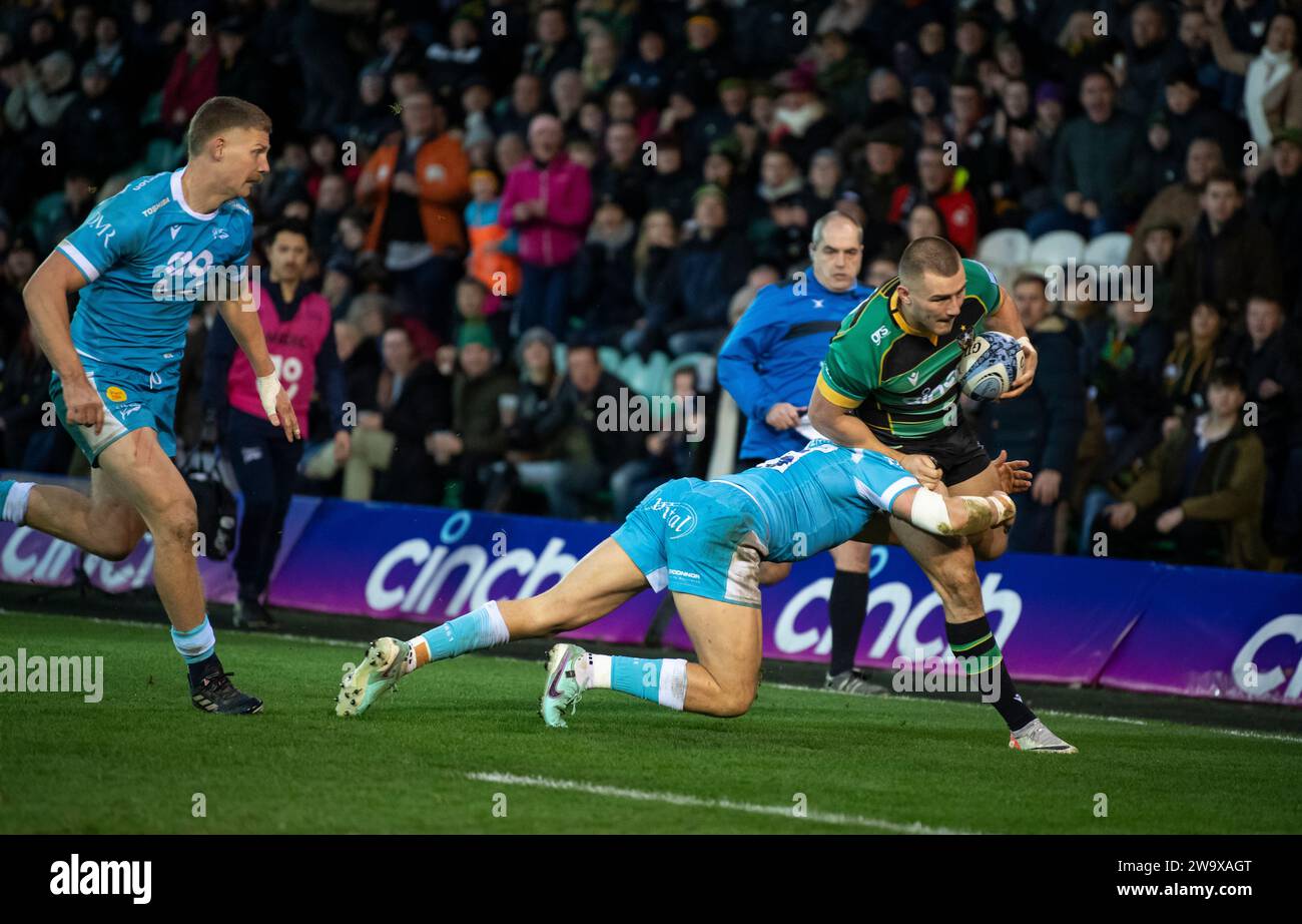 Sale Sharks Joe Carpenter and Northampton Ollie Sleightholme in action ...