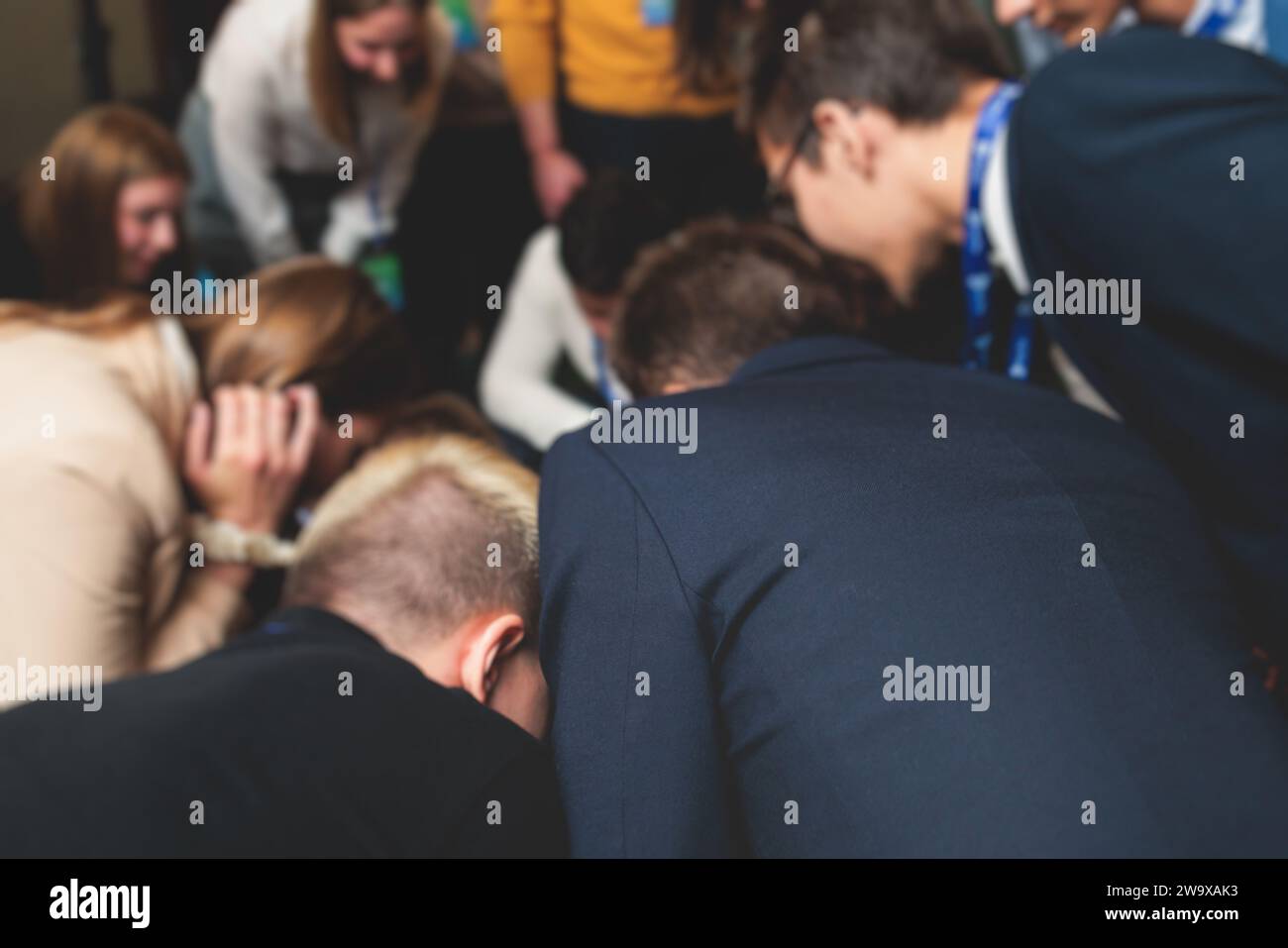 Group team of young people working together during contest competition ...