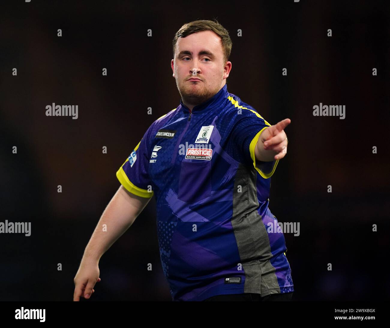 Luke Littler in action against Raymond van Barneveld (not pictured) on ...
