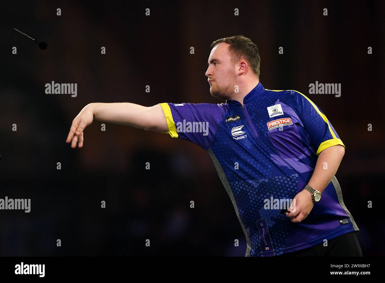 Luke Littler in action against Raymond van Barneveld (not pictured) on ...
