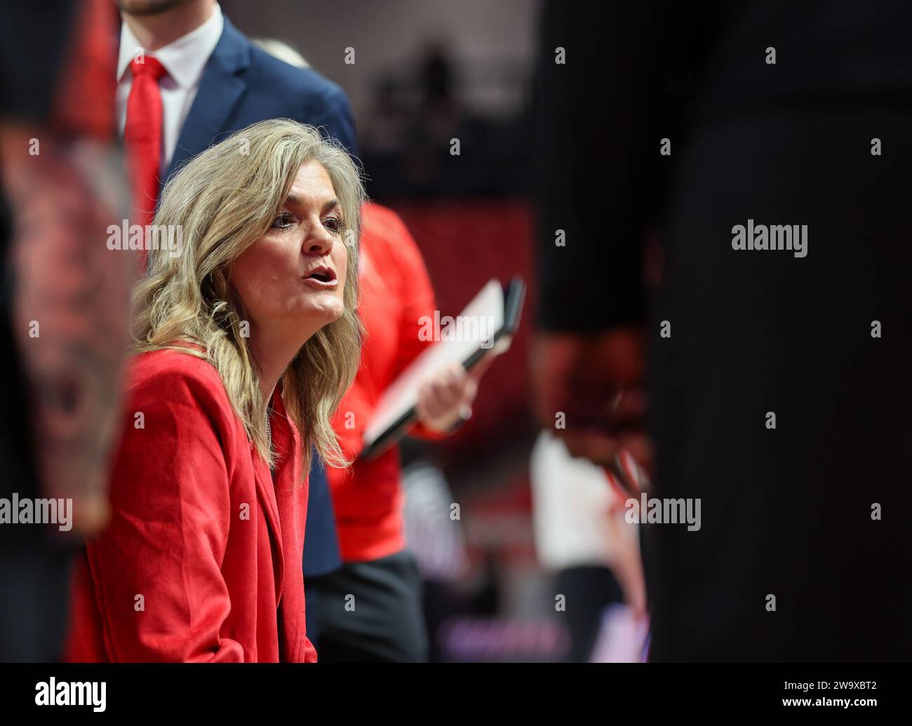 December 30, 2023: Texas Tech head coach Krista Gerlich talks with her ...