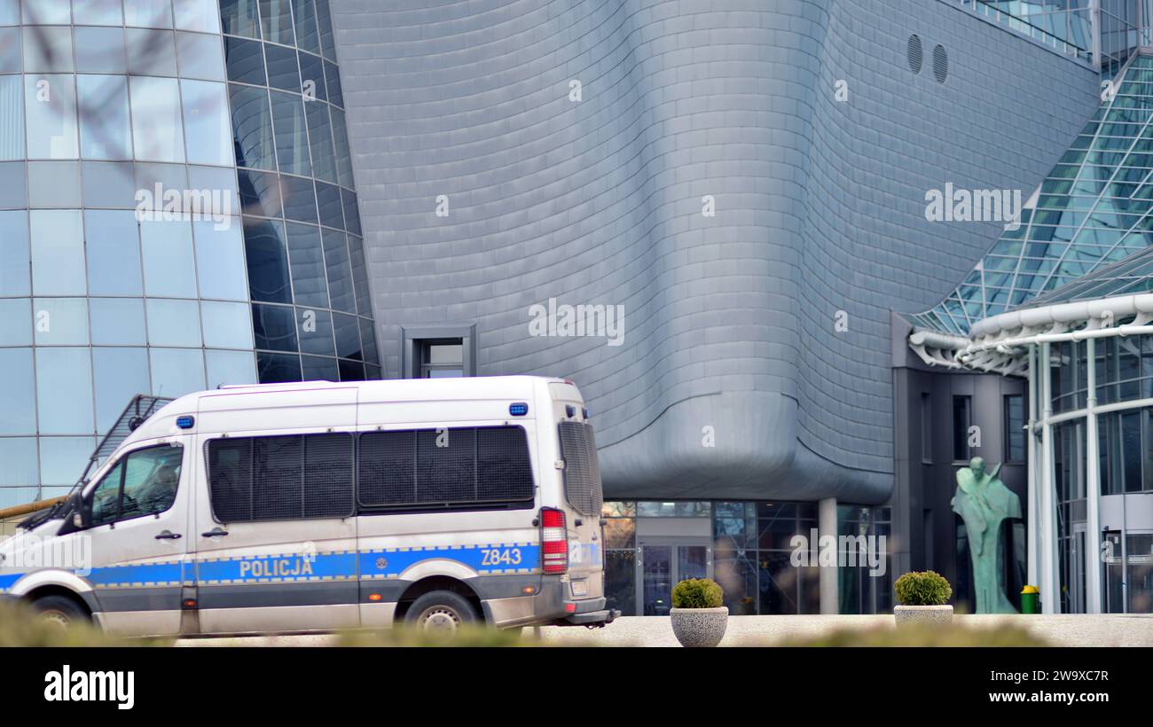 Warsaw, Poland. 29 December 2023. Police car parked outside front of ...