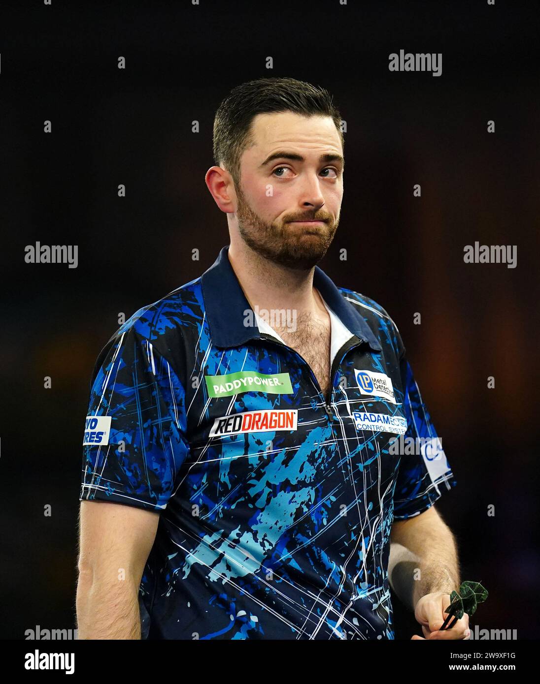 Luke Humphries in action against Joe Cullen (not pictured) on day ...