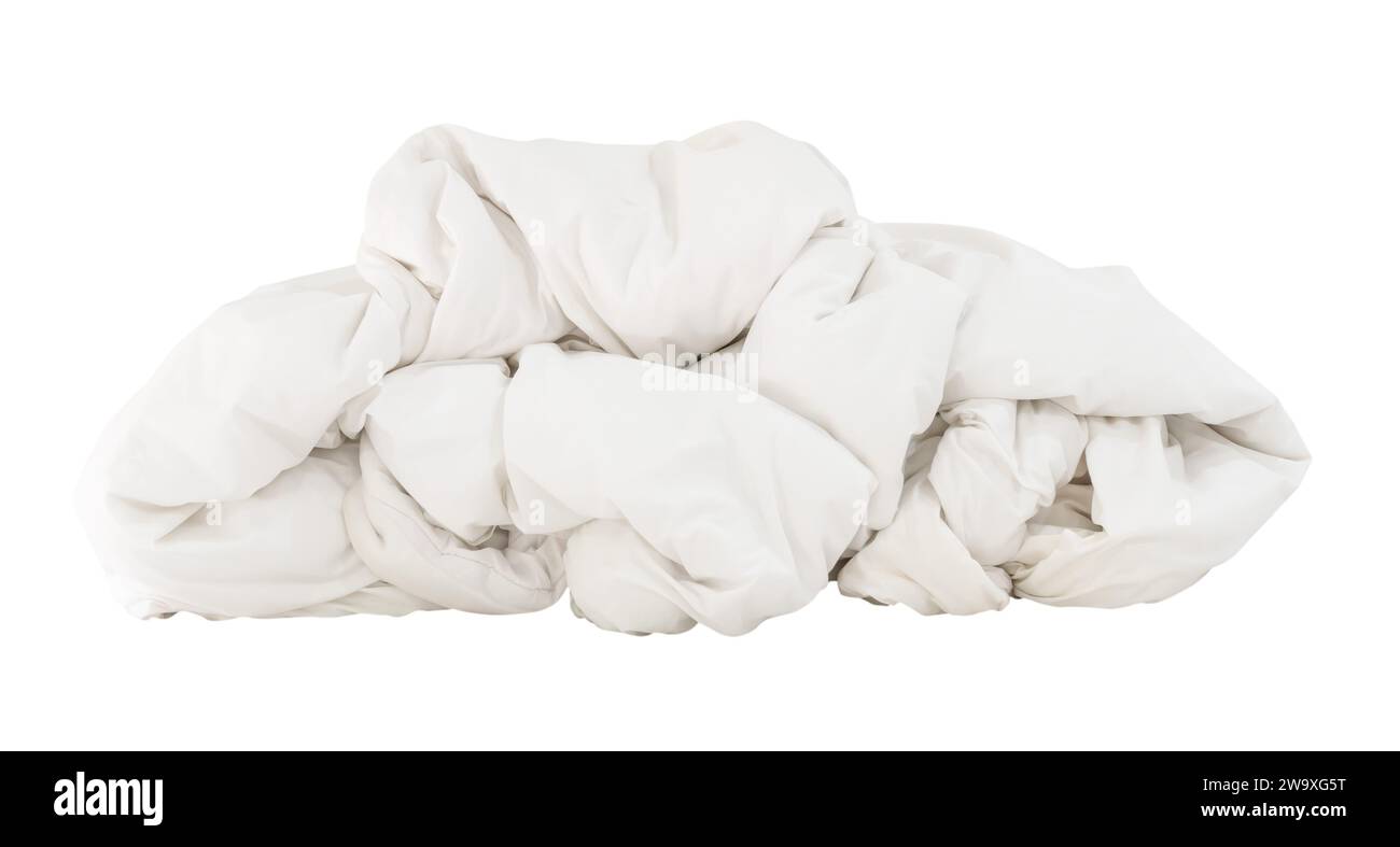 White crumpled blanket or bedclothes in hotel room leaved untidy and ...