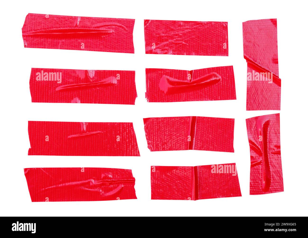 Red adhesive vinyl tape stripes in set are isolated with clipping path ...
