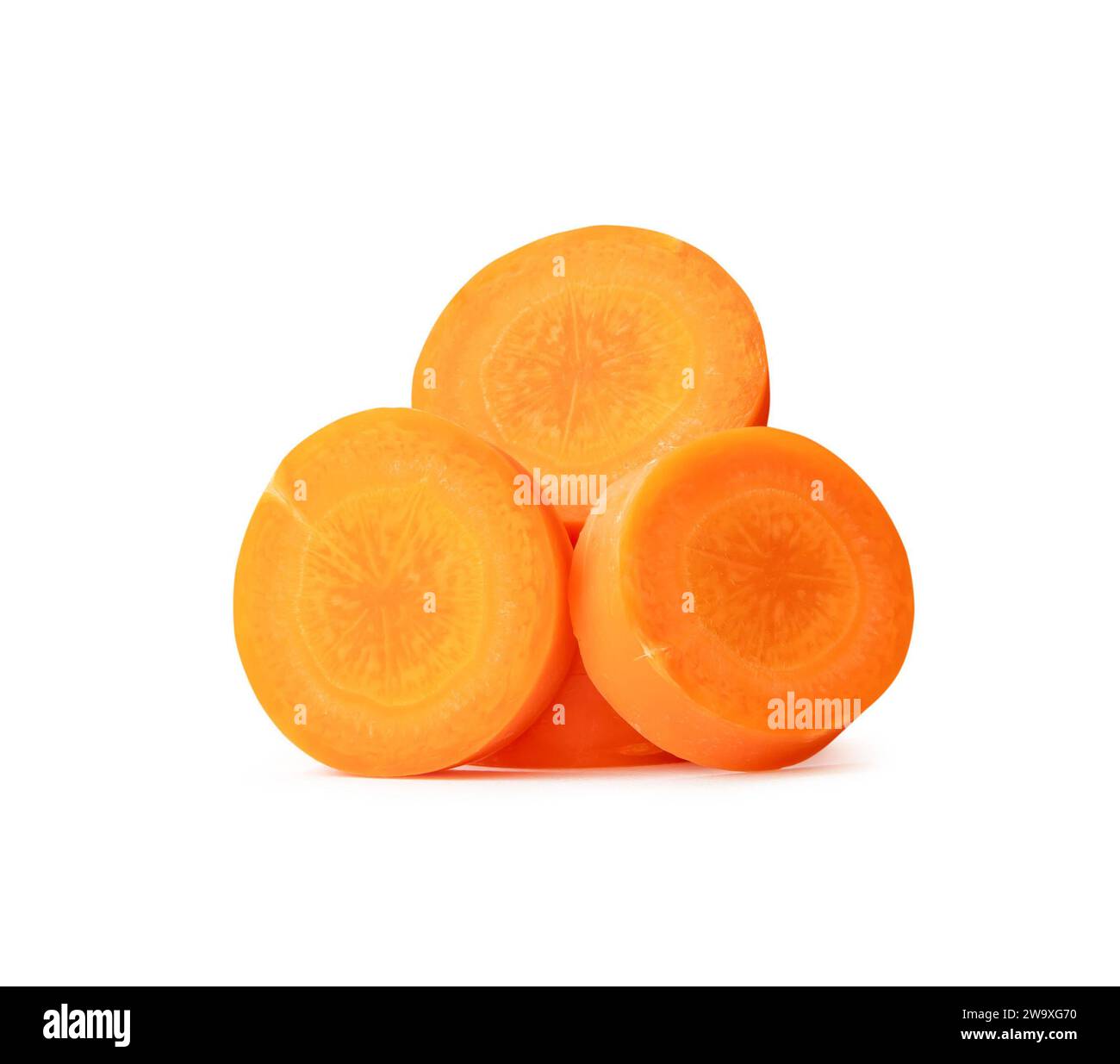 Front view of beautiful orange carrot slices in stack is isolated on ...