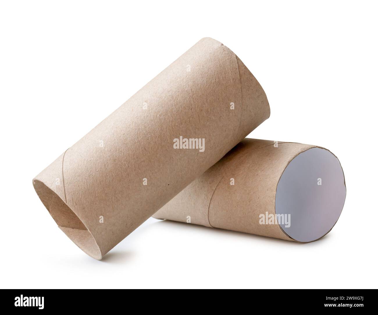 Short tissue paper cores in stack or cross shape are isolated on white ...