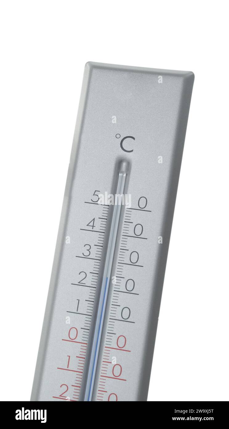 Modern grey weather thermometer on white background Stock Photo - Alamy