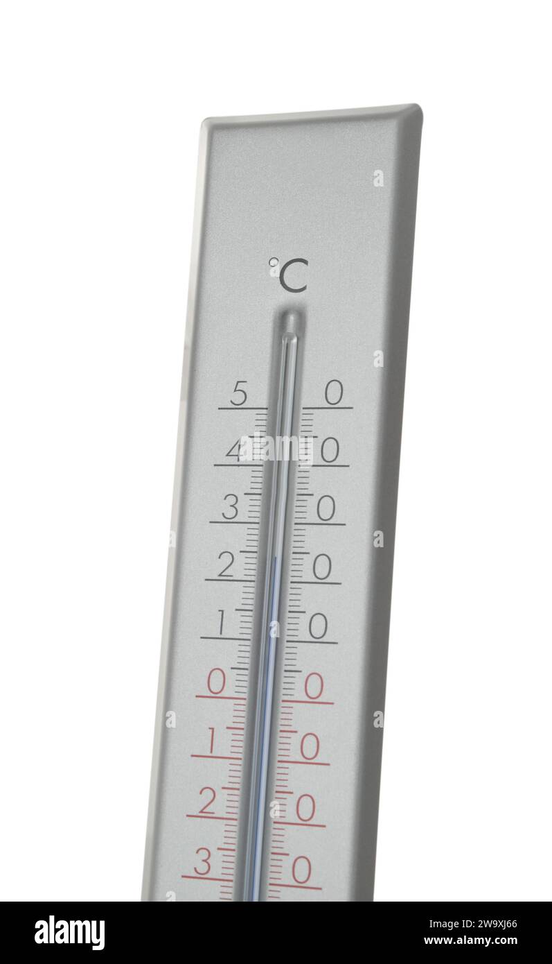 Modern grey weather thermometer on white background Stock Photo - Alamy