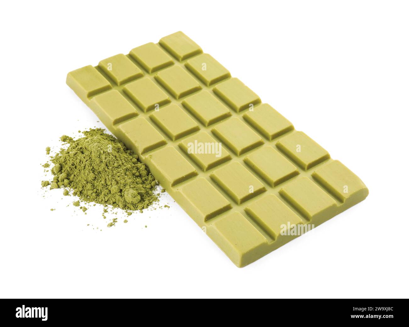 Tasty matcha chocolate bar and powder isolated on white Stock Photo - Alamy