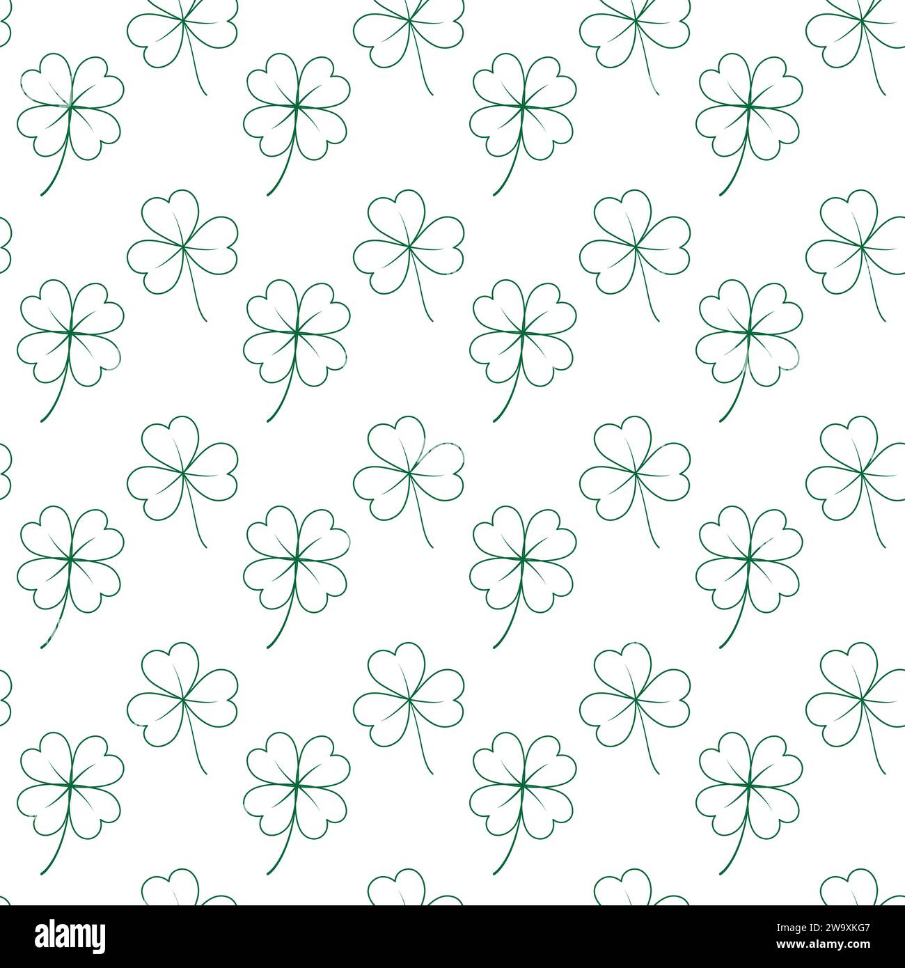 Seamless pattern of outline drawn tree and four leaf clover. Backdrop ...