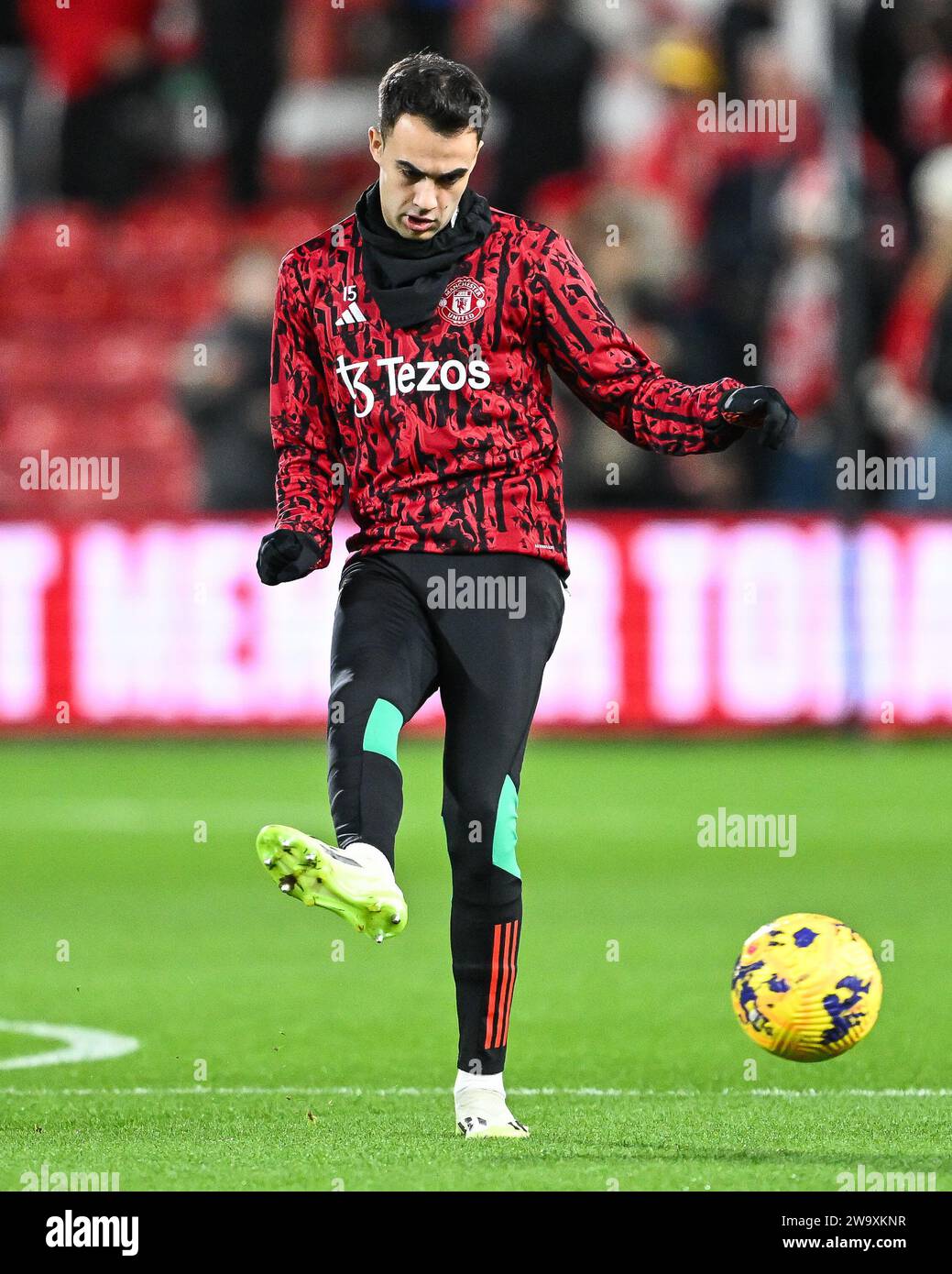 Sergio Reguilón of Manchester United during the pre-game warmup ahead ...