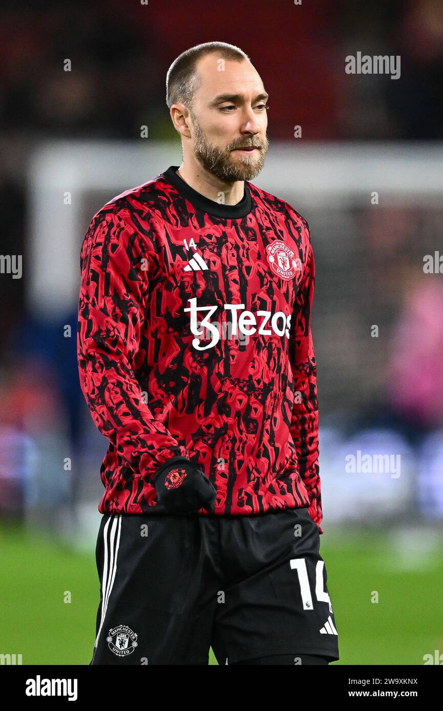 Christian Eriksen of Manchester United during the pre-game warmup ahead the Premier League match ...