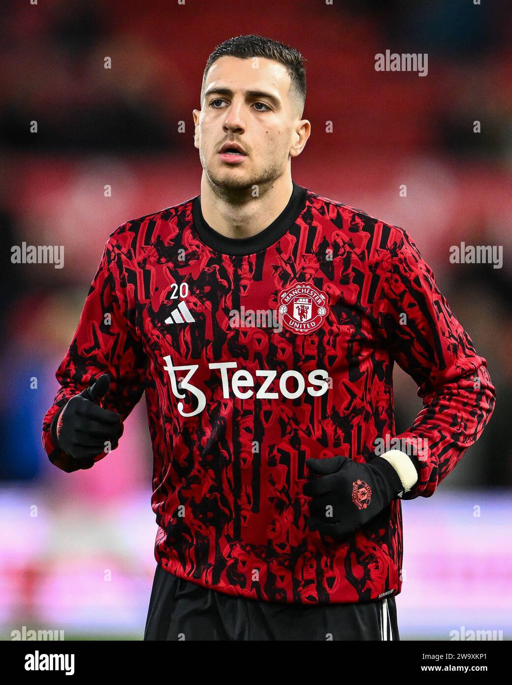 Diogo Dalot of Manchester United during the pre-game warmup ahead the ...