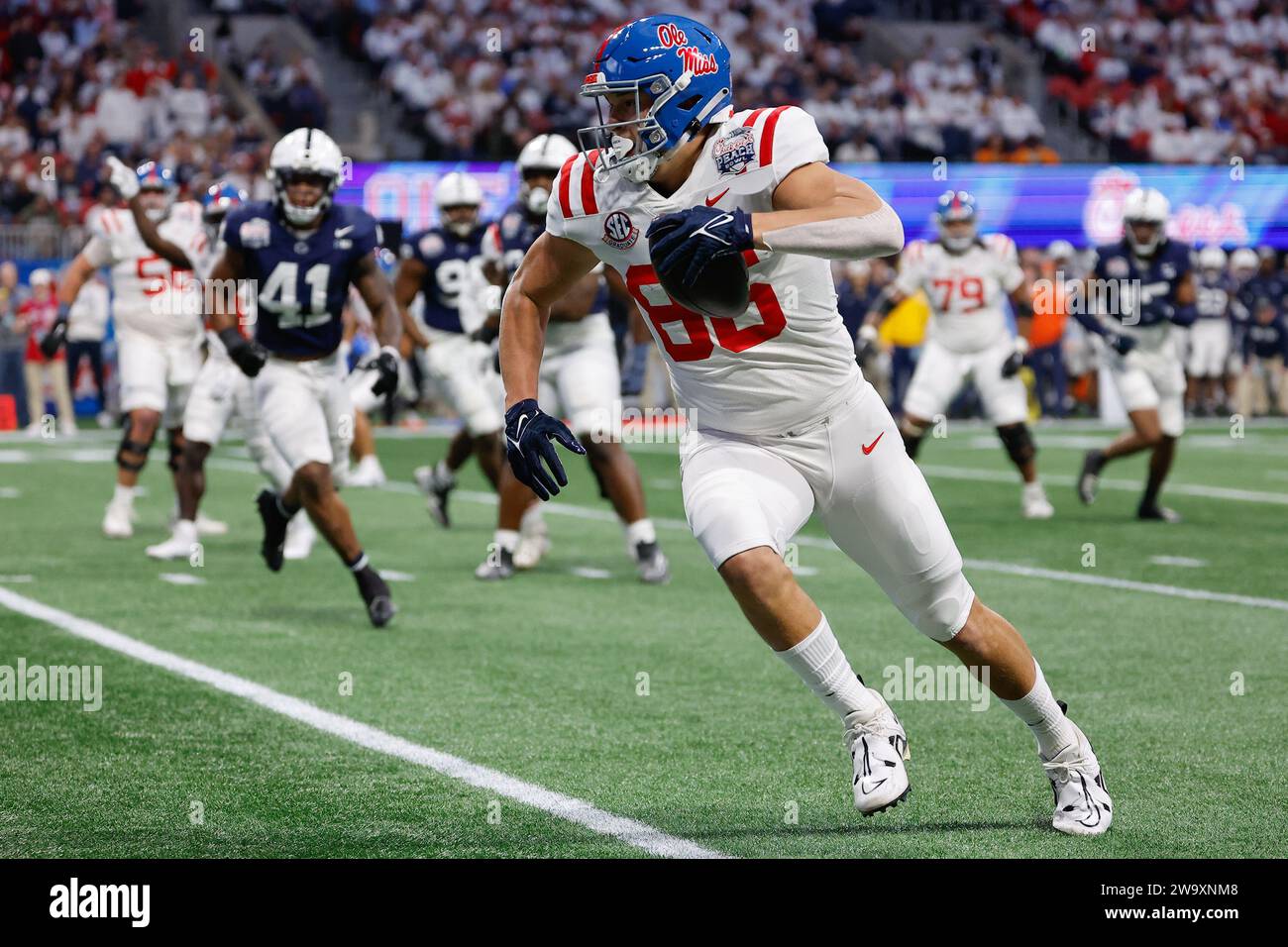 Atlanta, Georgia. 30th Dec, 2023. Caden Prieskorn (86) of Ole Miss ...