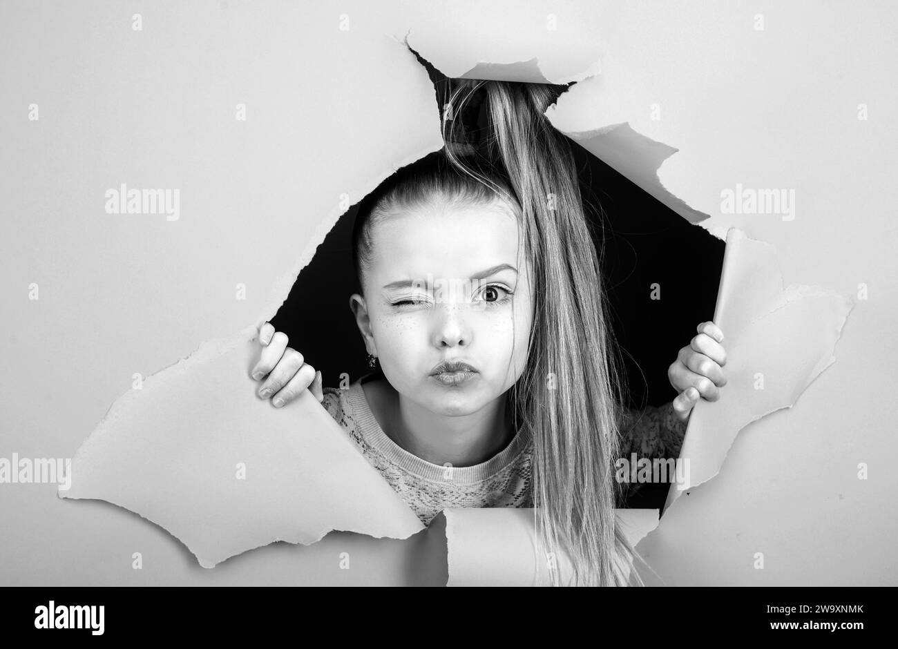 Funny child little girl wink, isolated. Happy kids winking face. Paper ...