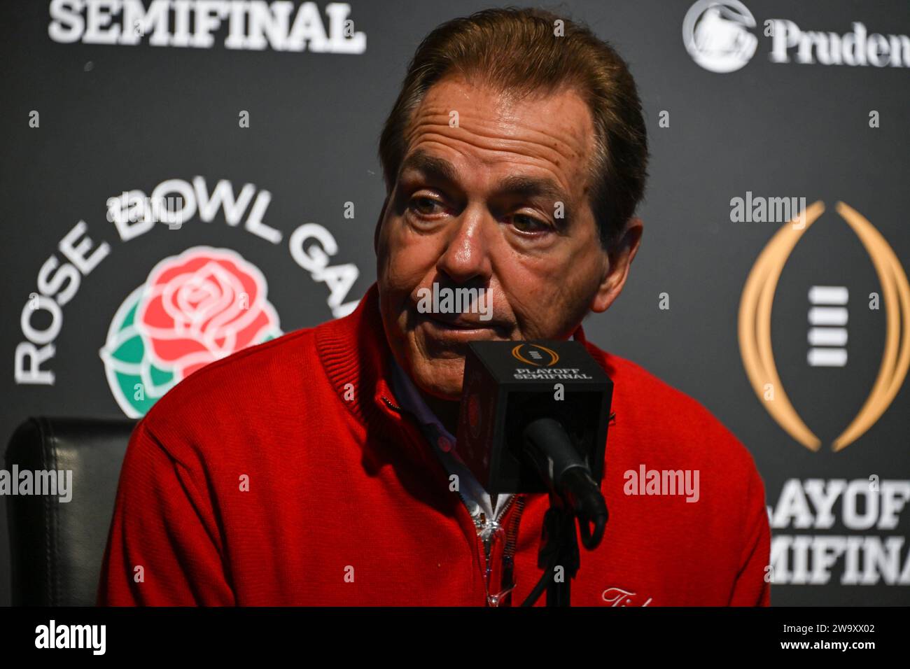 Alabama Crimson Tide head coach Nick Saban during Rose Bowl media day ...