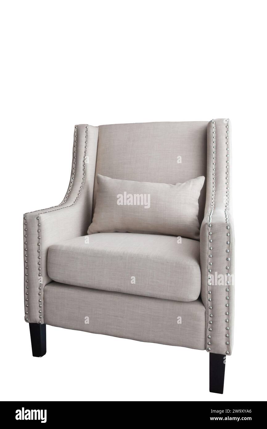 Grey basic armchair isolated on white background Stock Photo - Alamy