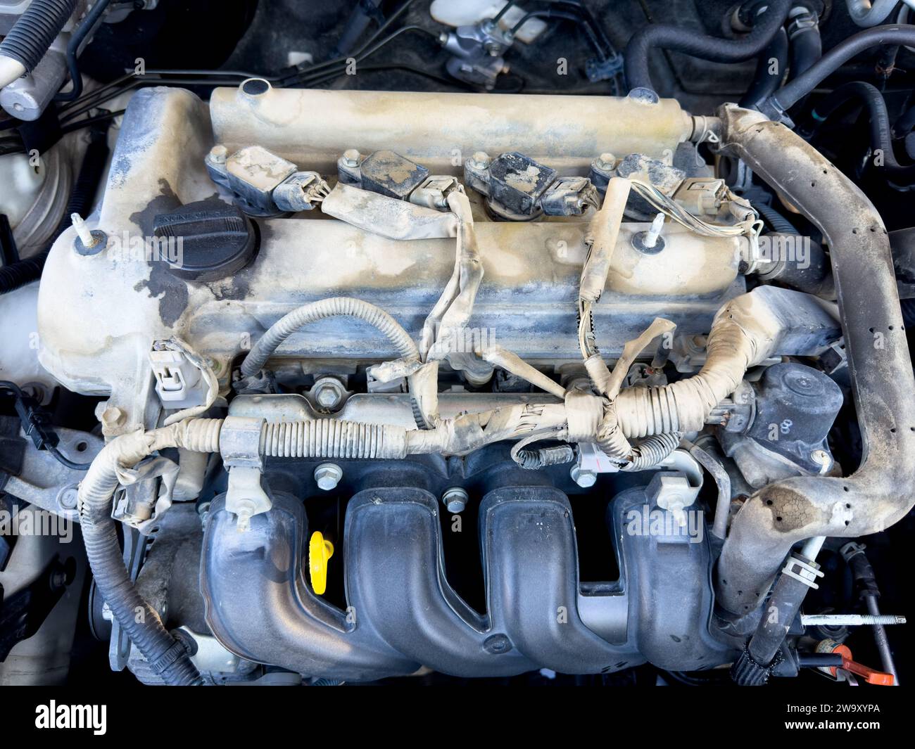 Car engine after remove the cover part for checking and examining the ...