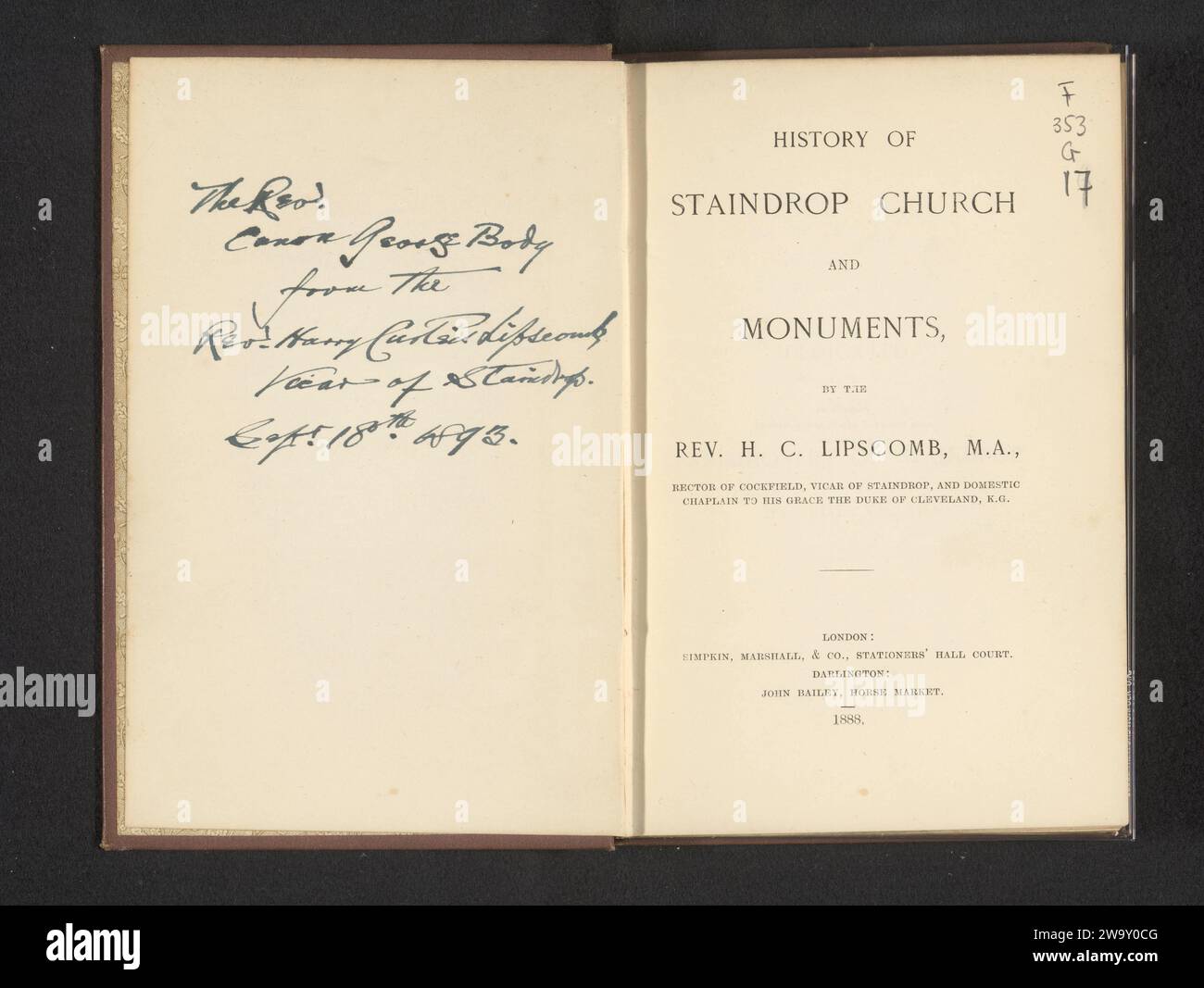 History of Staindrop church and monuments, H.C. Lipscomb, 1888 book ...