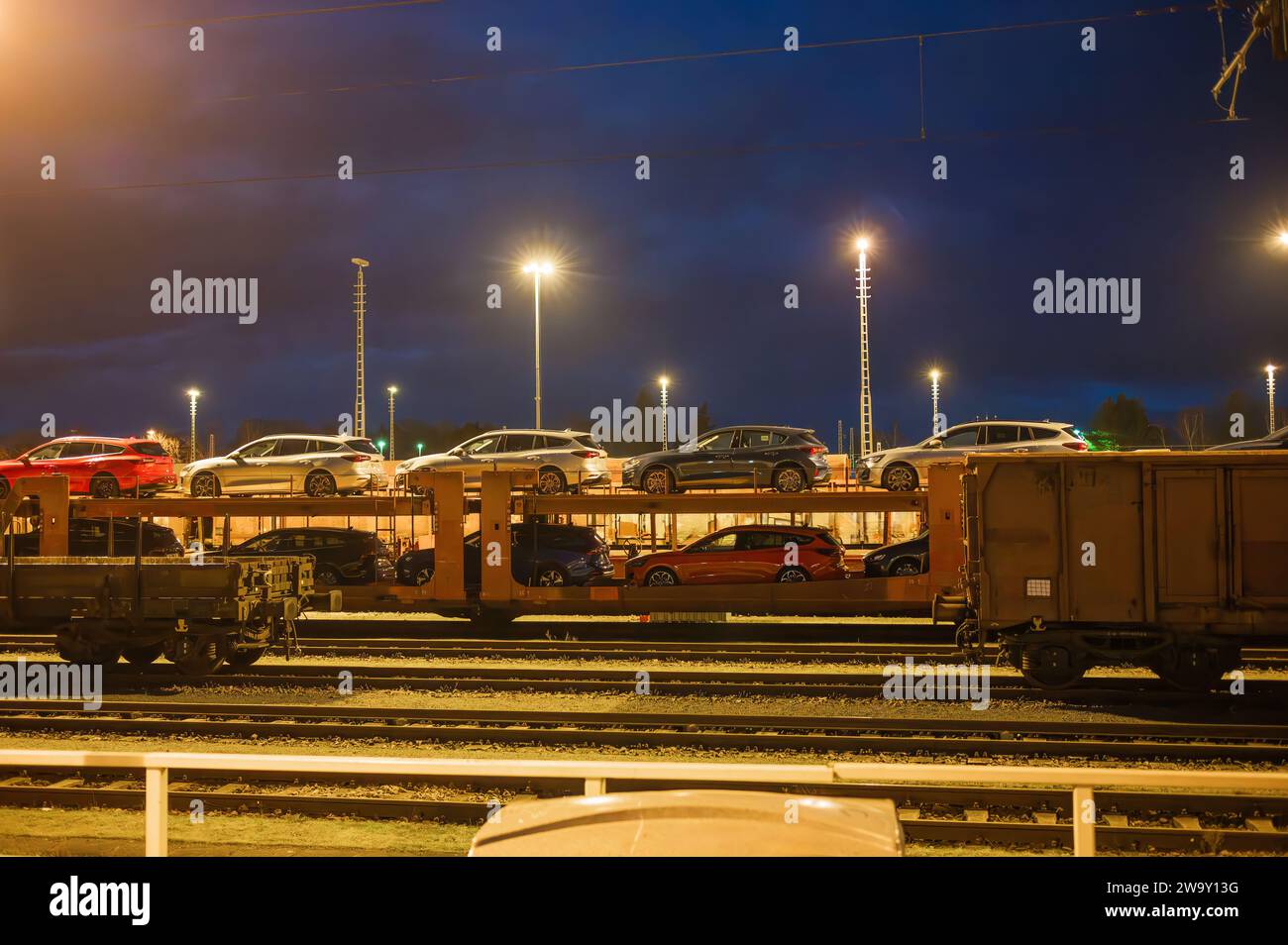 Cars are transported by rail Stock Photo - Alamy