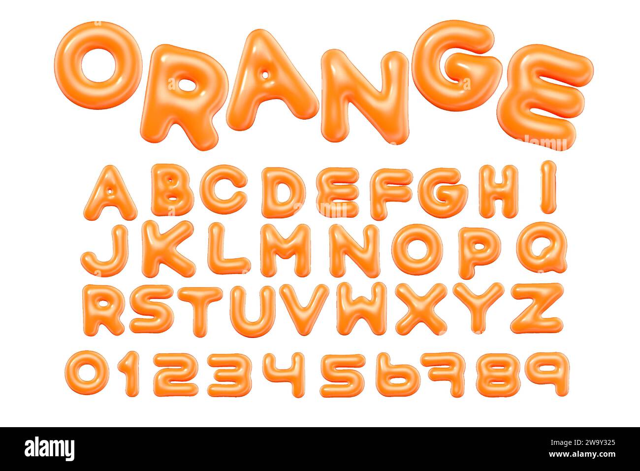 3d style vector of inflated glossy orange alphabet and numbers on white ...