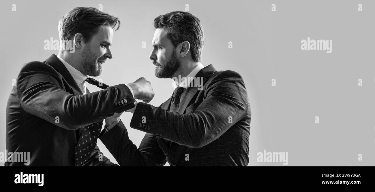 Man face portrait, banner with copy space. disagreed men colleague ...